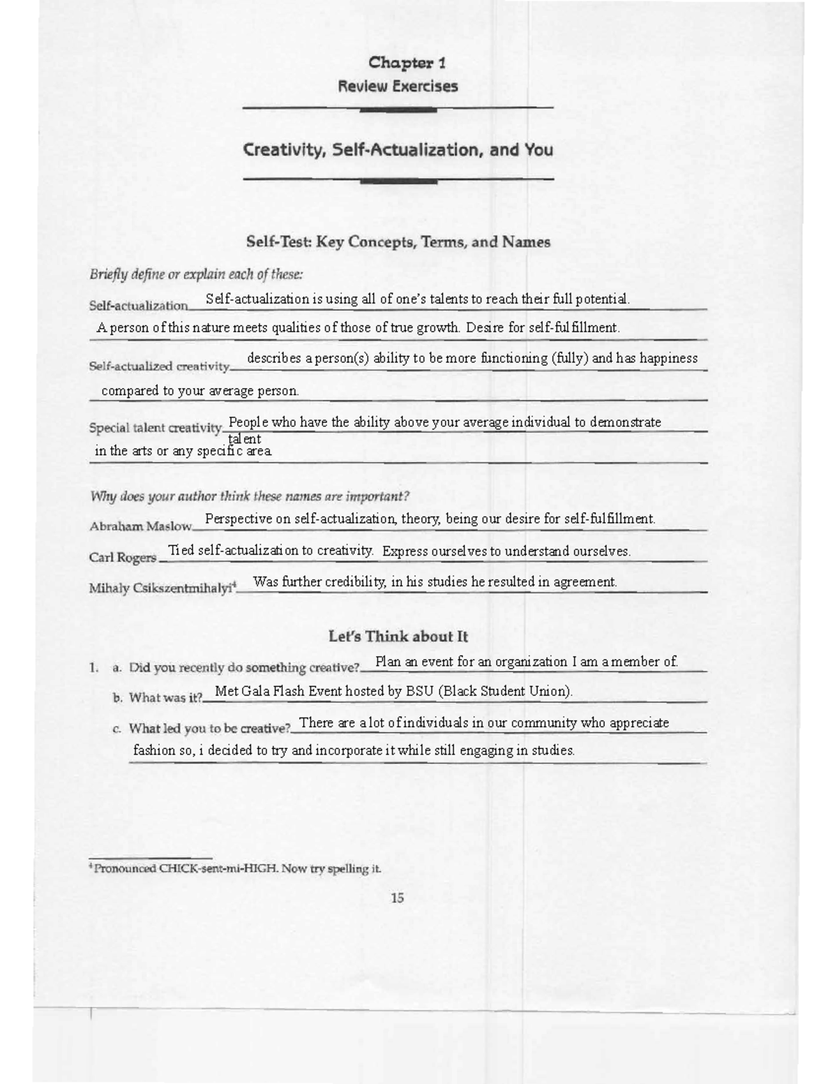 Review Exercises - Ch. 1-1 - Chapter 1 Review Exercises Creativity, Self-Actualization, and You ...