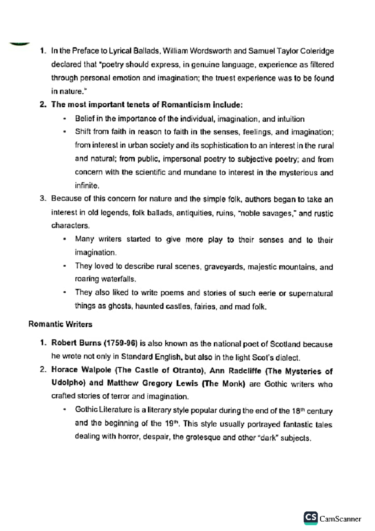 Romantic Period Handouts 093625 - Basic Philosophy - Studocu