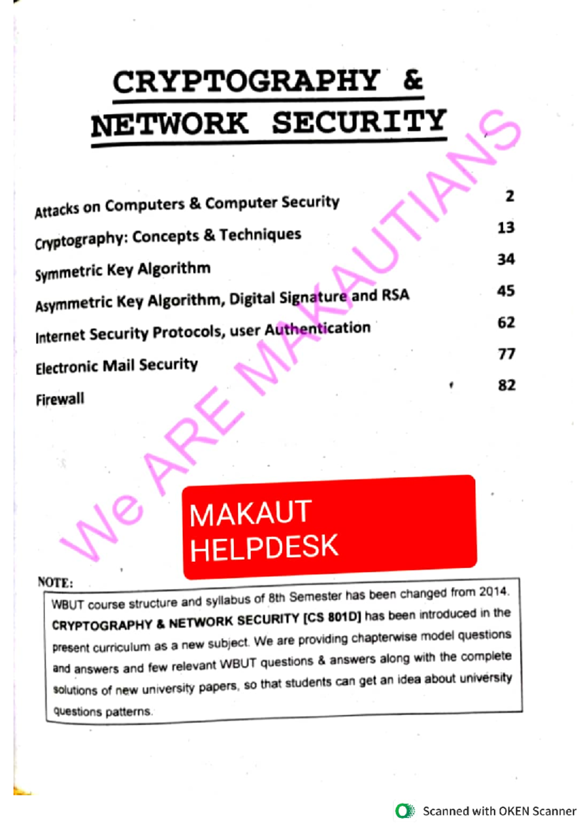 Cryptography Organizer - 8th Semester - Computer Science and Engineering - Studocu