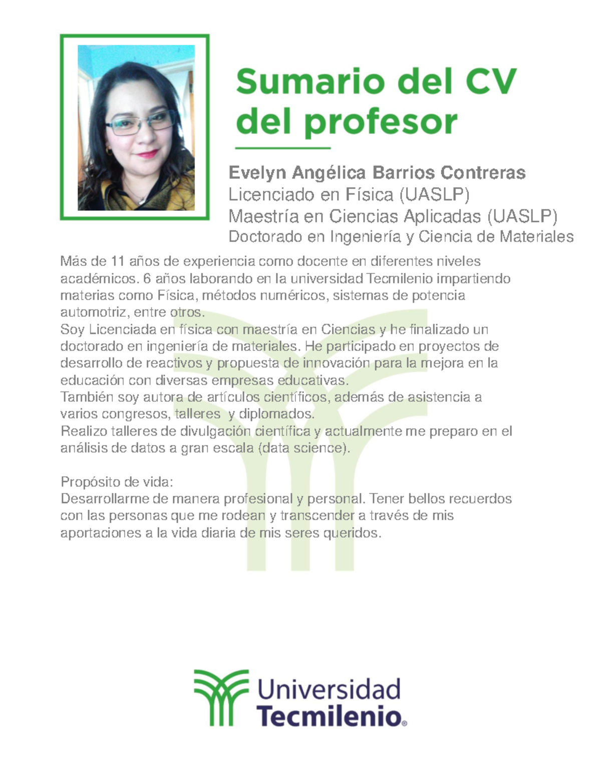 1 Sumario del CV del Profesor - Más de 11 años de experiencia como ...