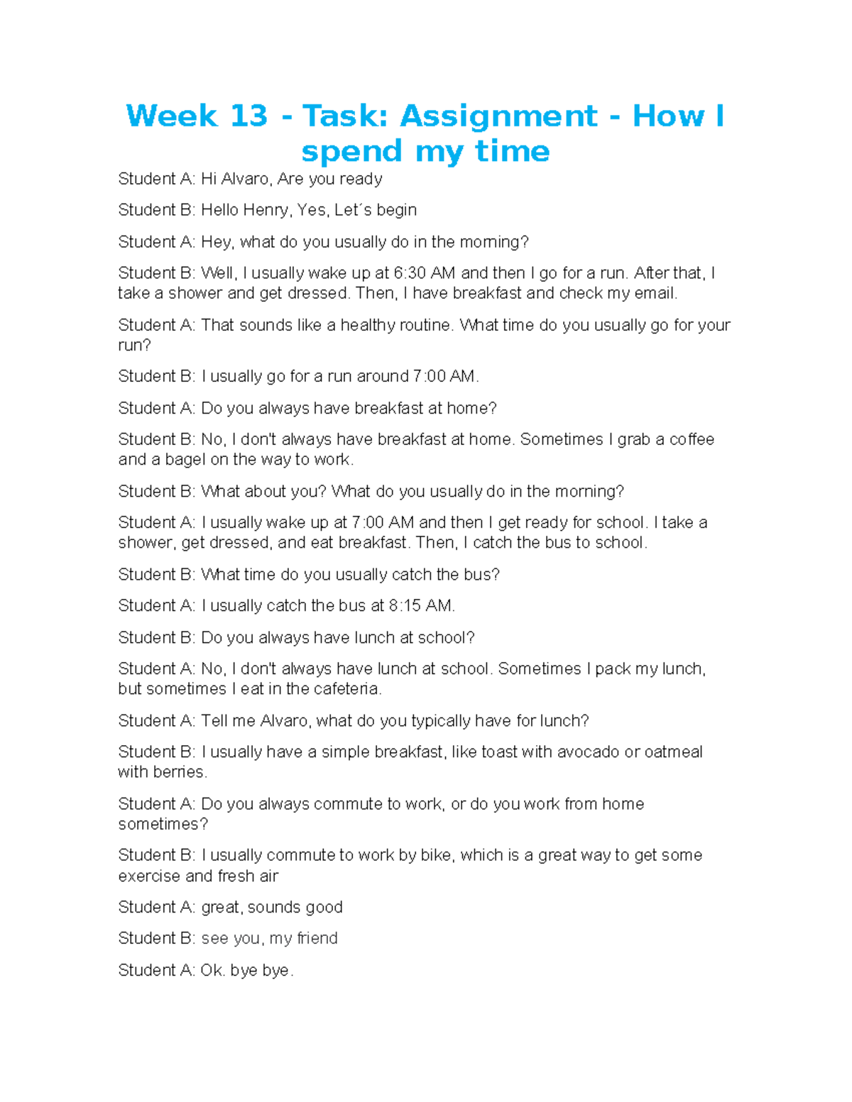 Week13-Task: Assignment - How I spend my time - Week 13 - Task ...