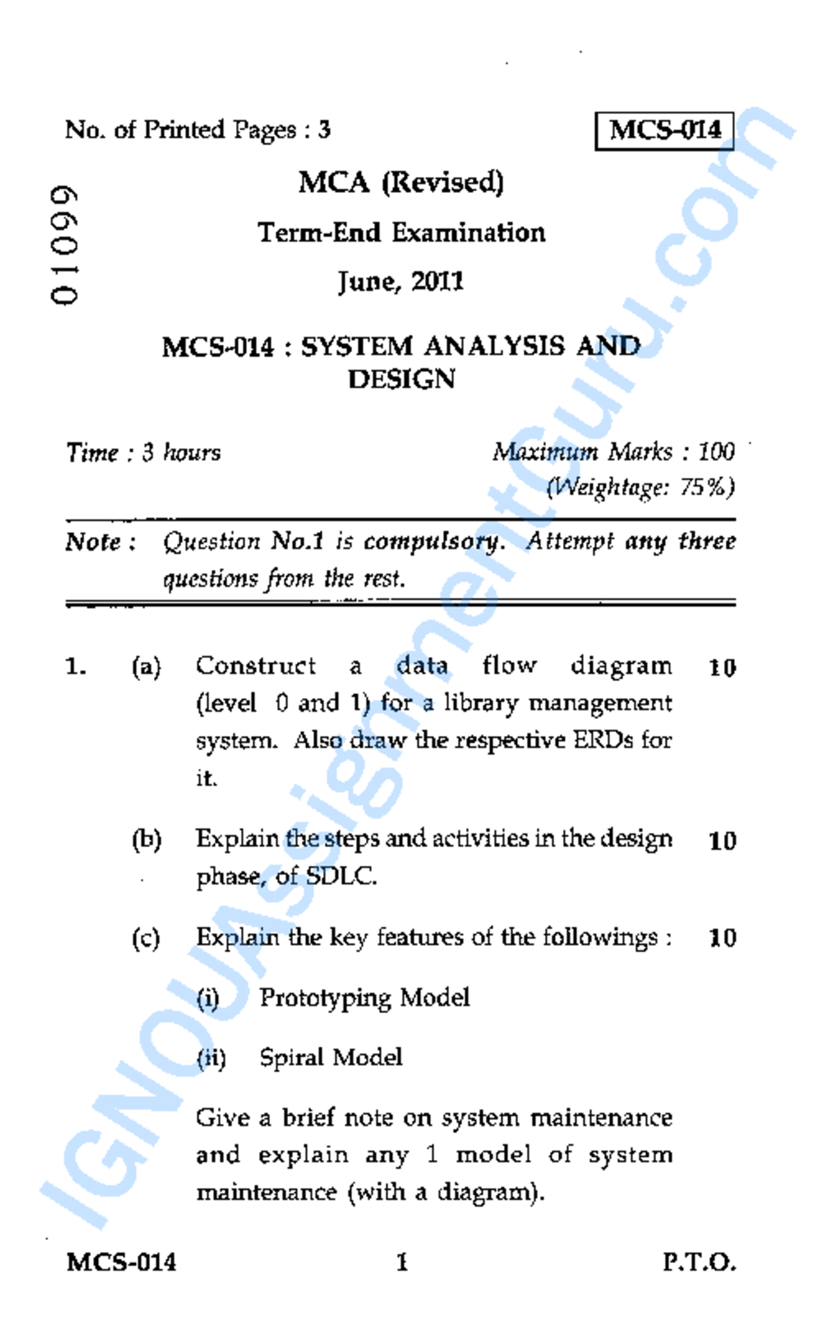 03. June 2011 MCS-014 Ignouassignment Guru - No. of Printed Pages : 3 ...