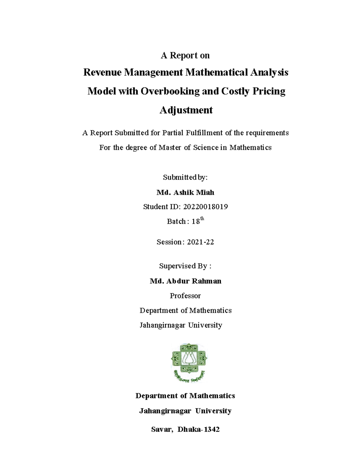 Revenue Management Mathematical Analysis Model with Overbooking and ...