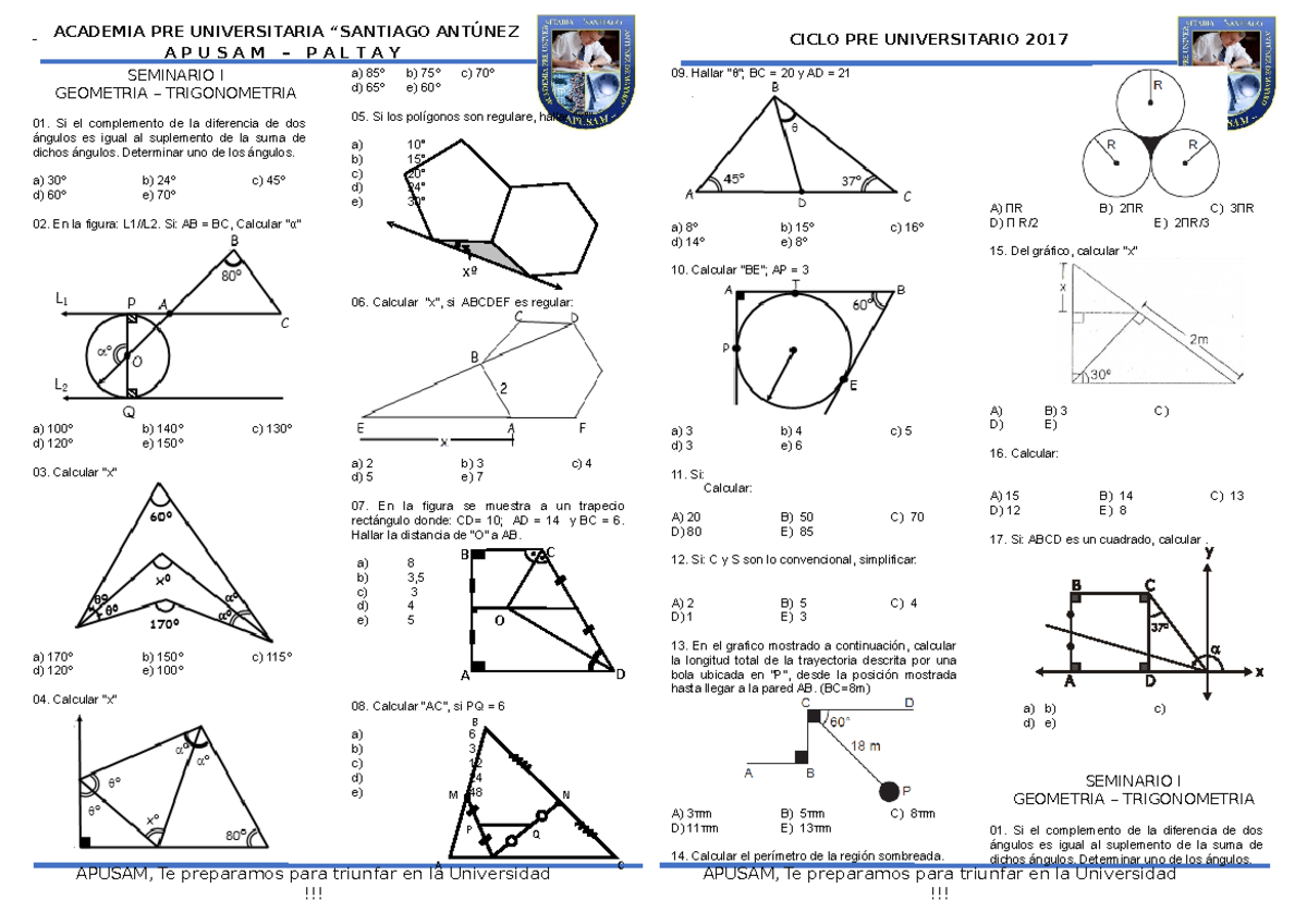 SEM 01 - Geometria- Trigonometria - APUSAM, Te preparamos para triunfar en la Universidad ...
