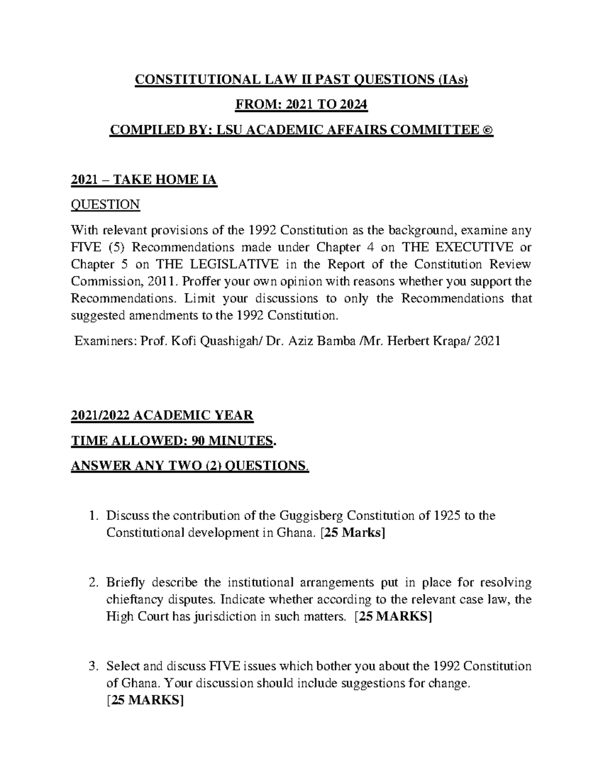 Past IAs- Constitutional law 2 - CONSTITUTIONAL LAW II PAST QUESTIONS ...