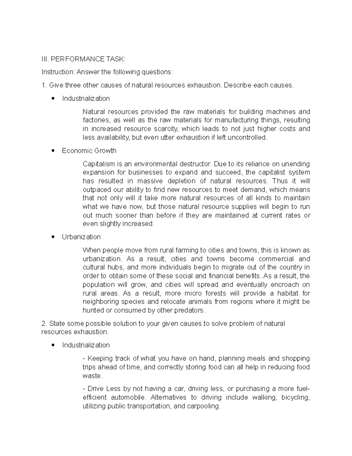 STS Week 17 - III. PERFORMANCE TASK: Instruction: Answer the following ...