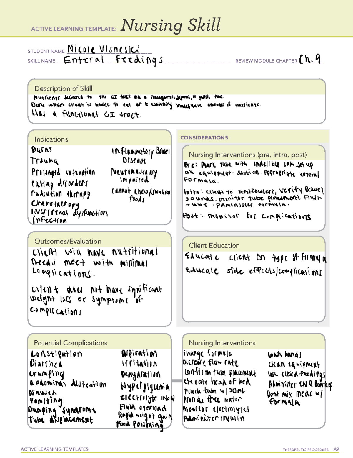 ATI Nursing Skill Enteral Feedings ACTIVE LEARNING TEMPLATES