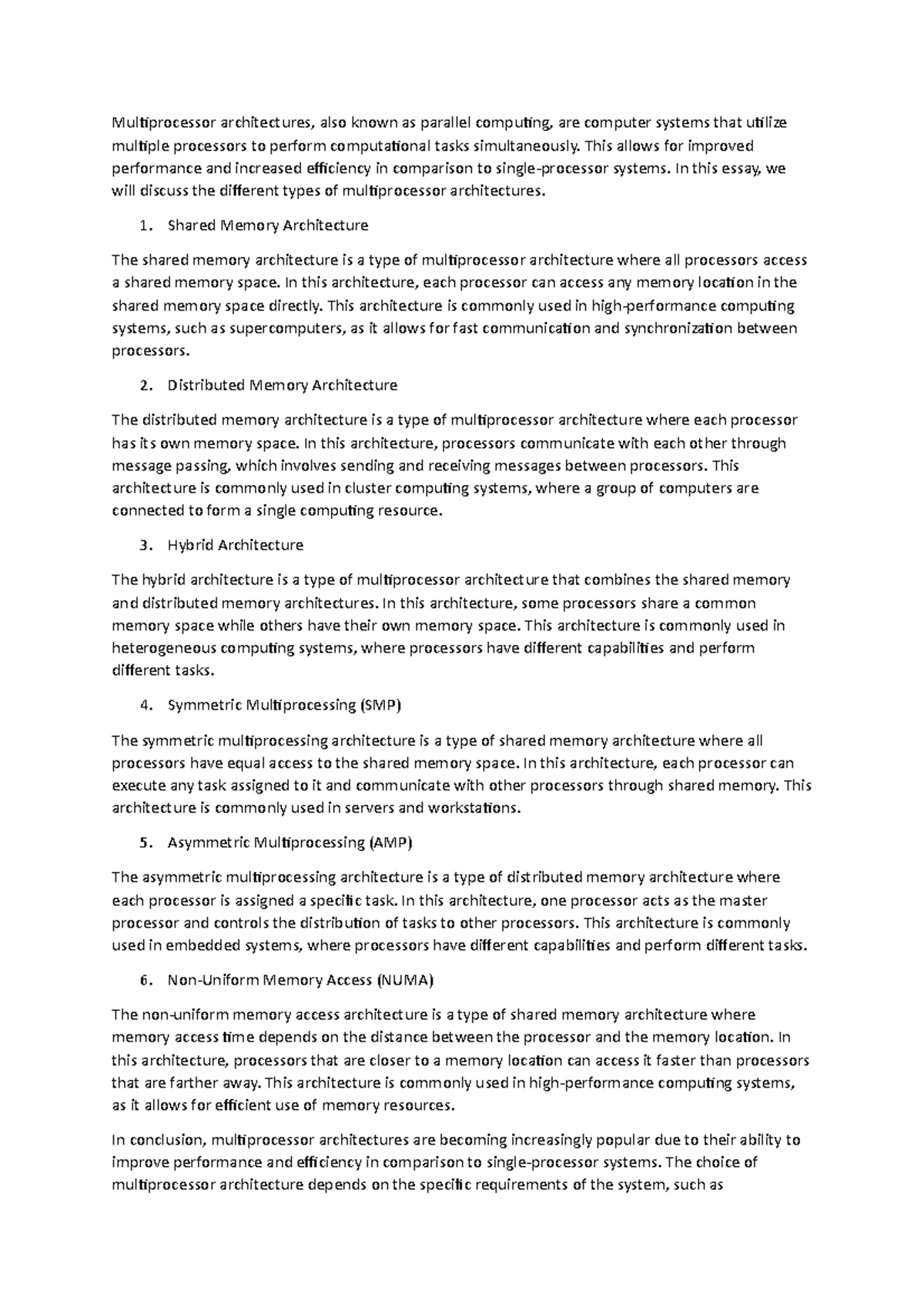 Multiprocessor Architectures This Allows For Improved Performance And Increased Efficiency In