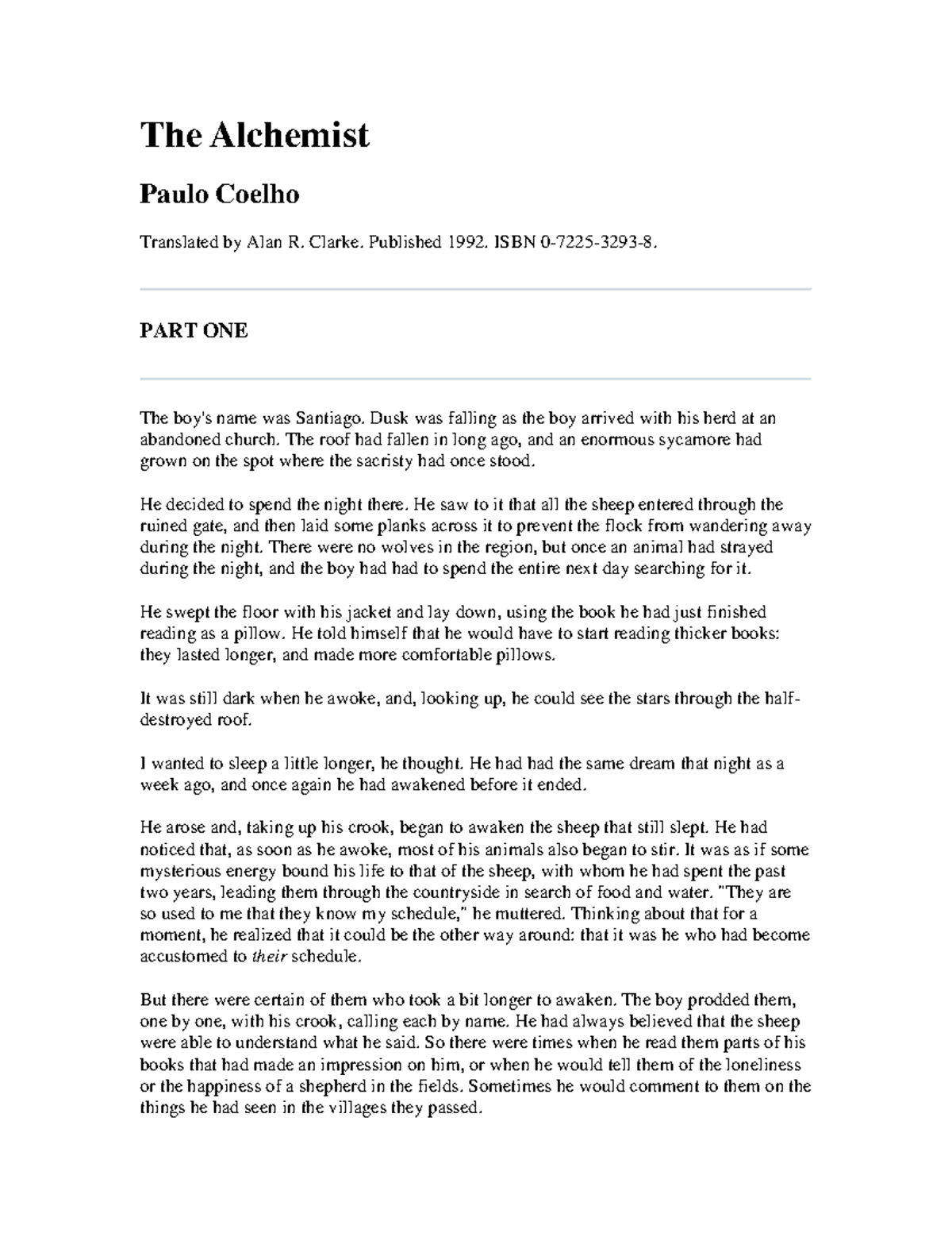 The-alchemist - The Alchemist Paulo Coelho Translated by Alan R. Clarke ...
