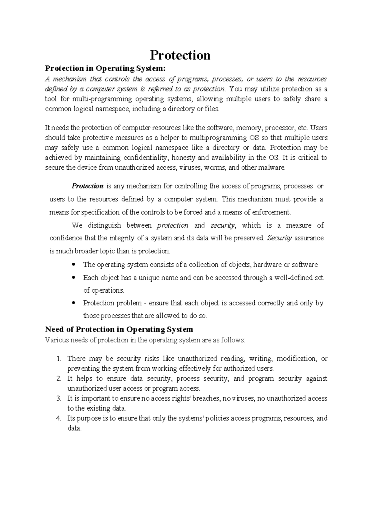 Os unit-4 chapter-1 - operating systems - Protection Protection in ...