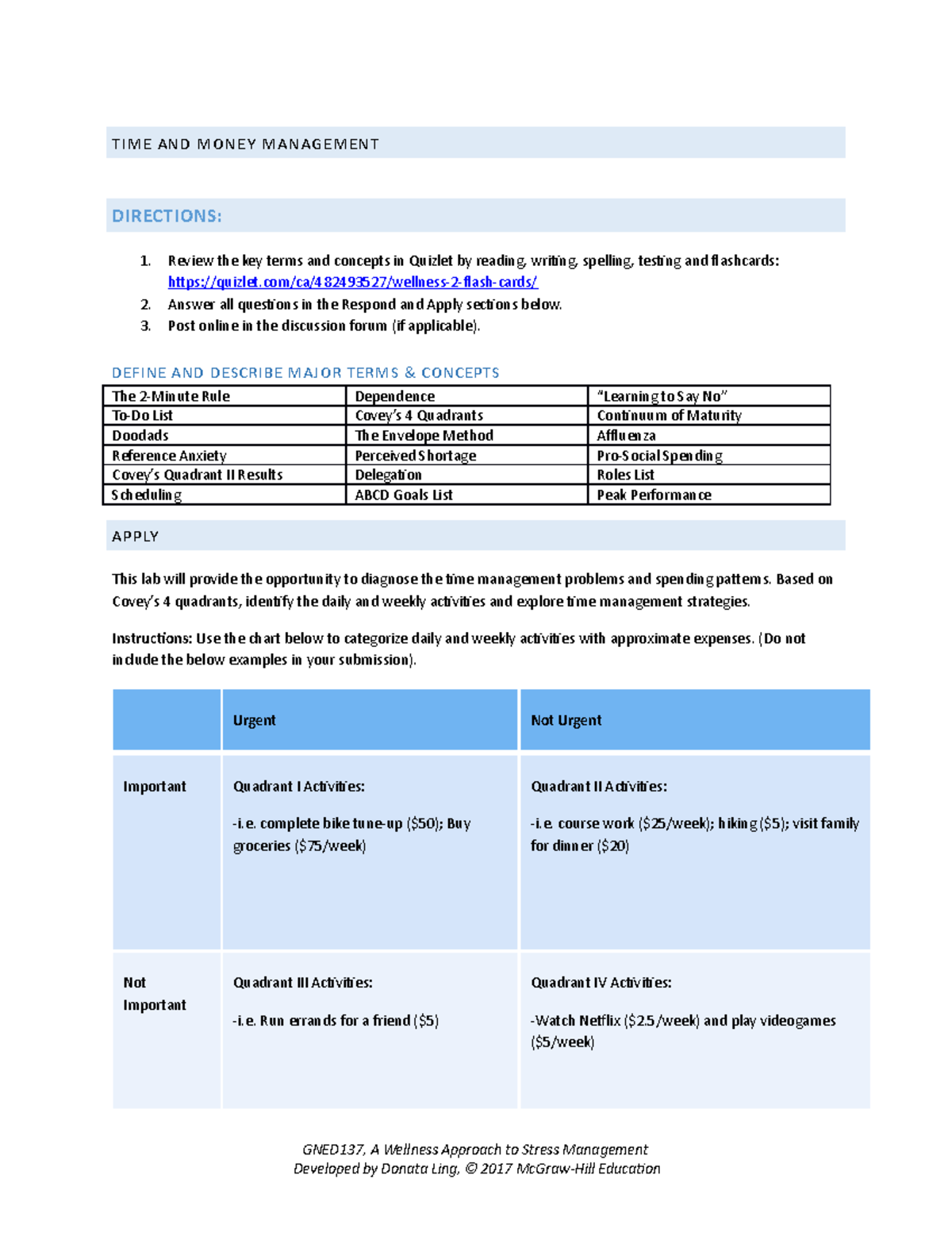 Time and Money Management 2 - TIME AND MONEY MANAGEMENT DIRECTIONS: 1 ...