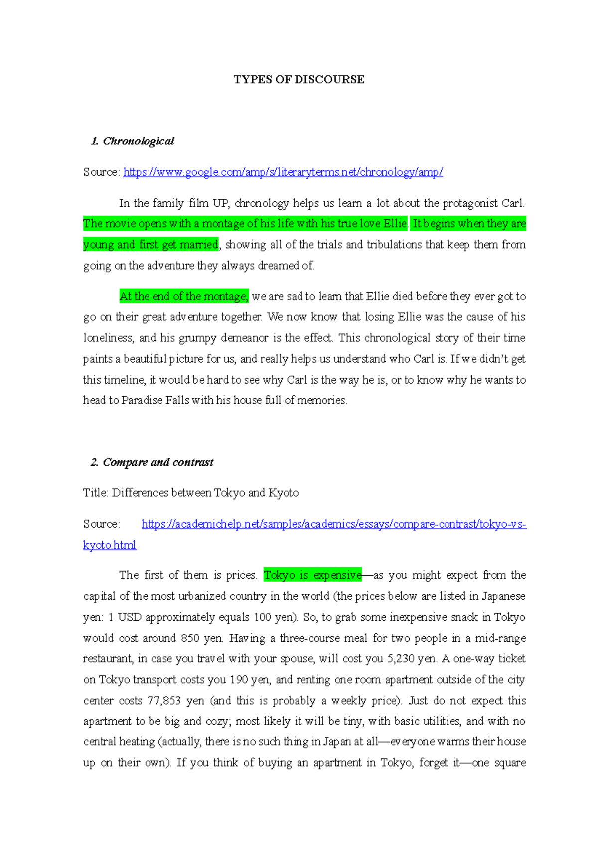 Types of Discourse - TYPES OF DISCOURSE Chronological Source: - Studocu