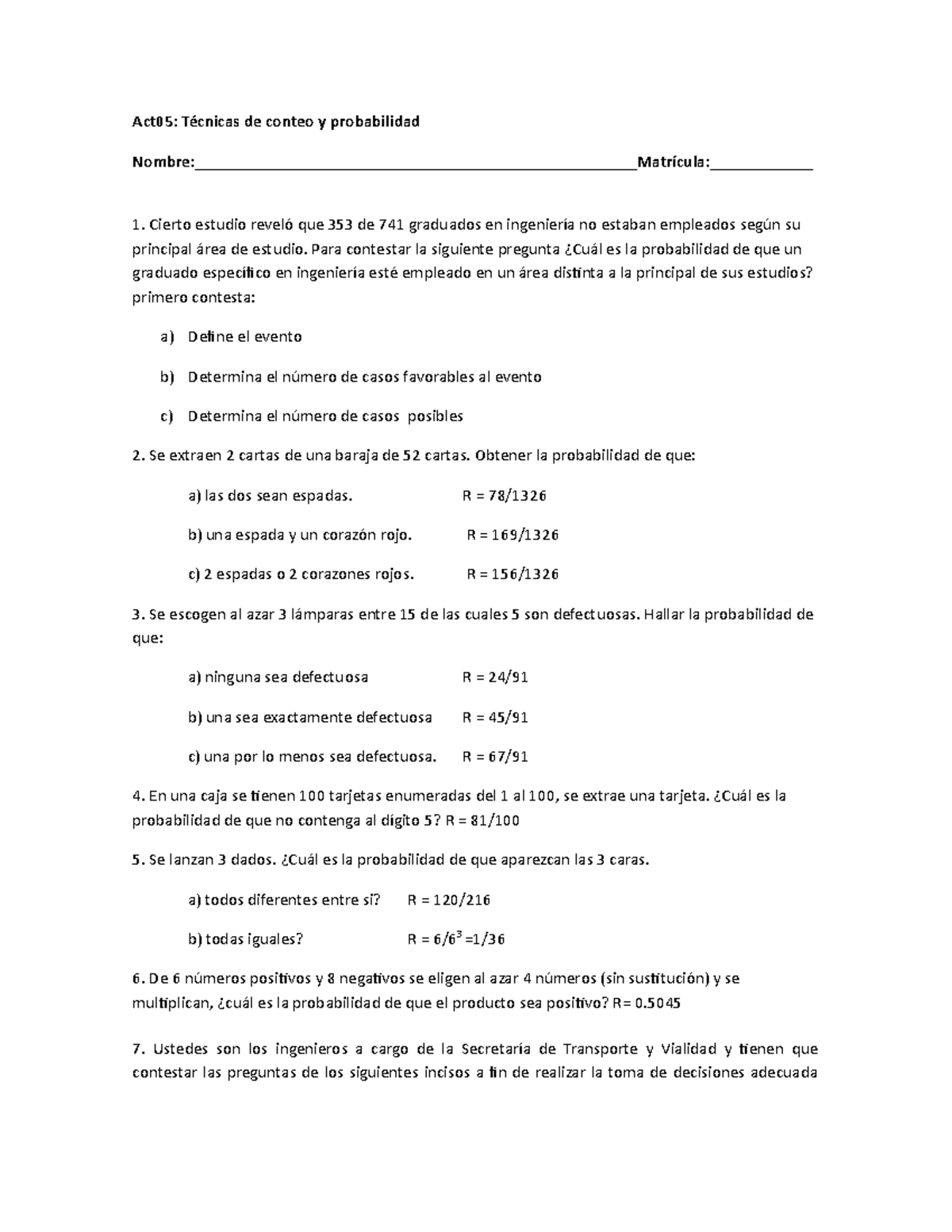 Act05 - lol - Act05: Técnicas de conteo y probabilidad - Studocu