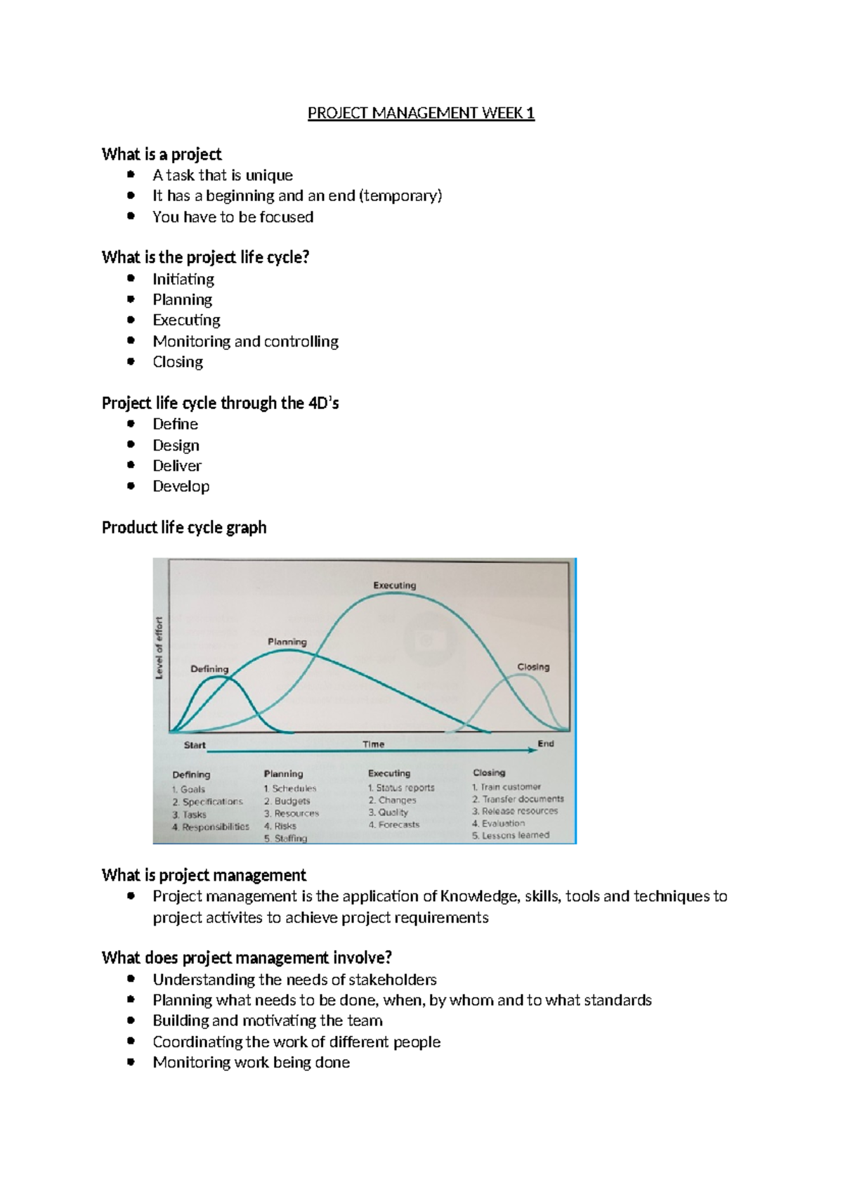 Project Management all weeks - PROJECT MANAGEMENT WEEK 1 What is a ...