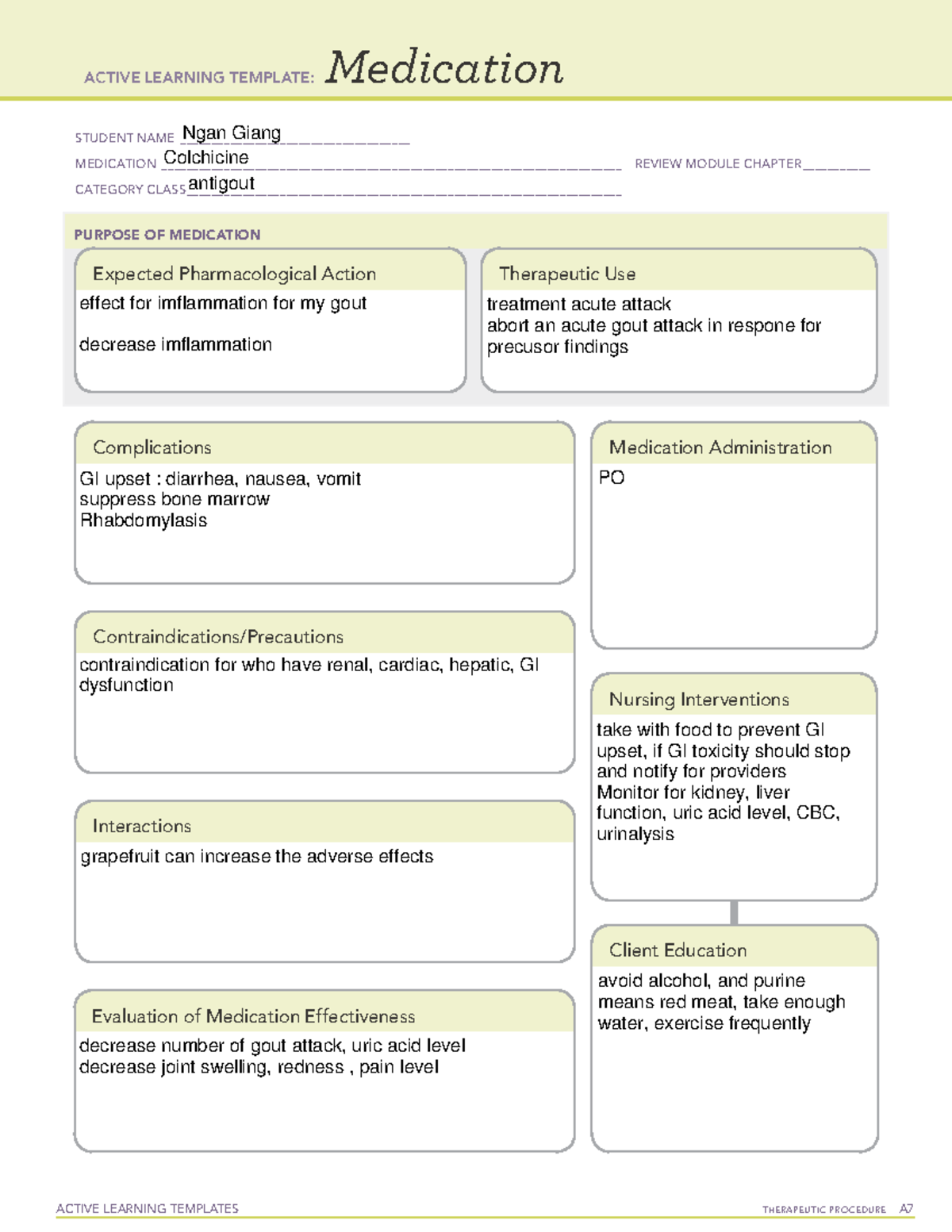 Colchicine - ACTIVE LEARNING TEMPLATES TherapeuTic procedure A ...