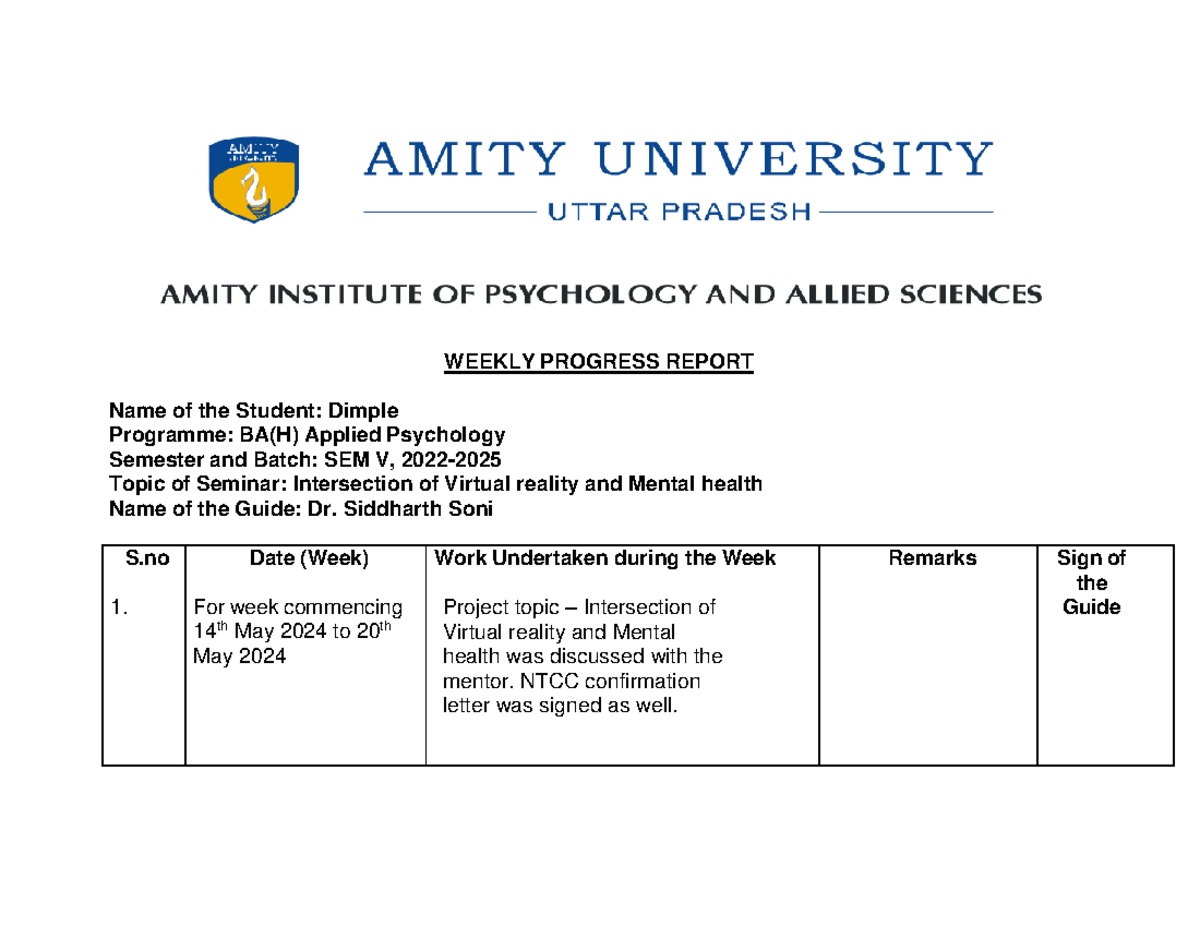 Ntcc wpr (1) - ntcc weekly progress report - WEEKLY PROGRESS REPORT ...