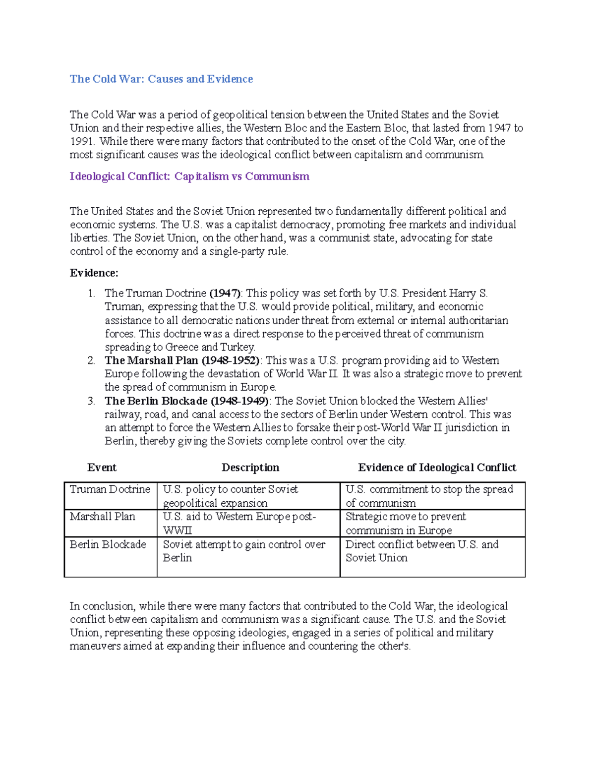 5-2 Discussion Copy 1 - The Cold War: Causes and Evidence The Cold War ...