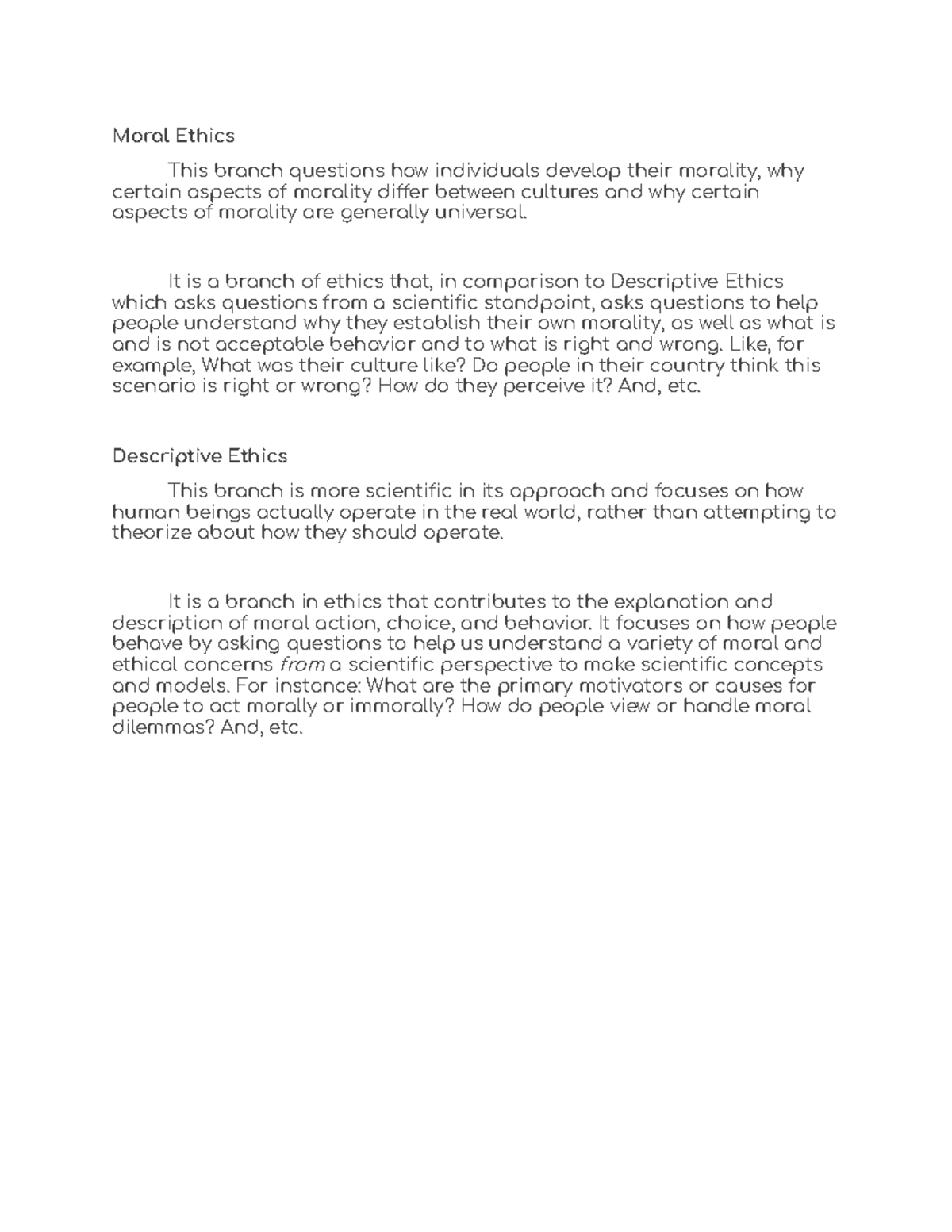 Ethic Assignemnt #1 — Moral and Descriptive Ethics - Moral Ethics This ...