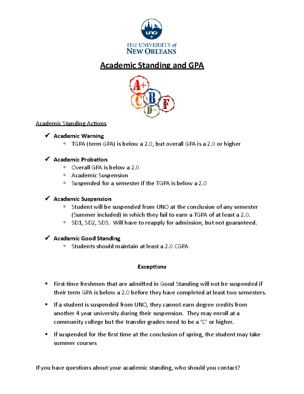 Academic Standing and GPA - Academic Standing and GPA Academic Standing ...