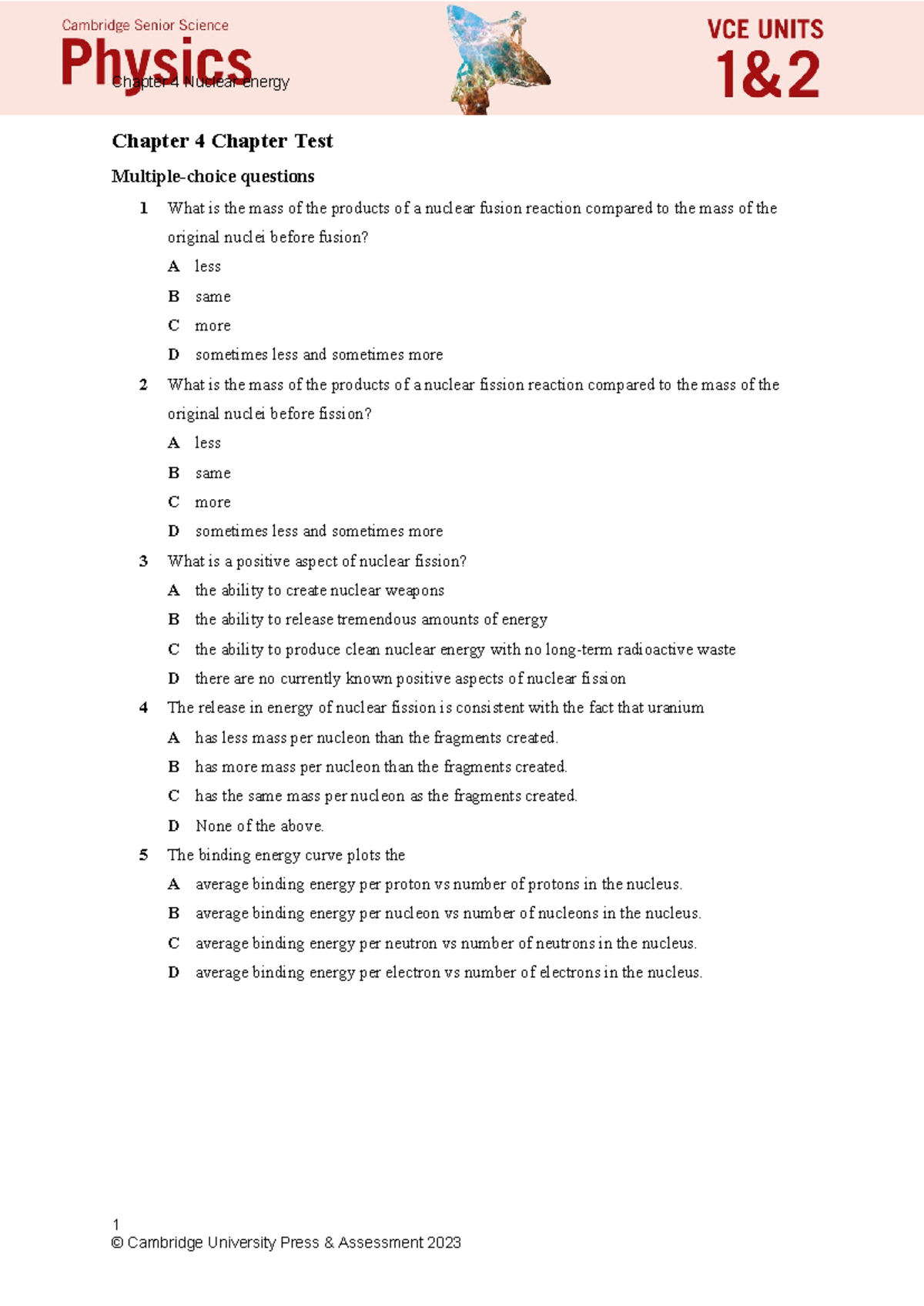 End-of-section-review-4B - Chapter 4 Nuclear energy Chapter 4 Chapter ...
