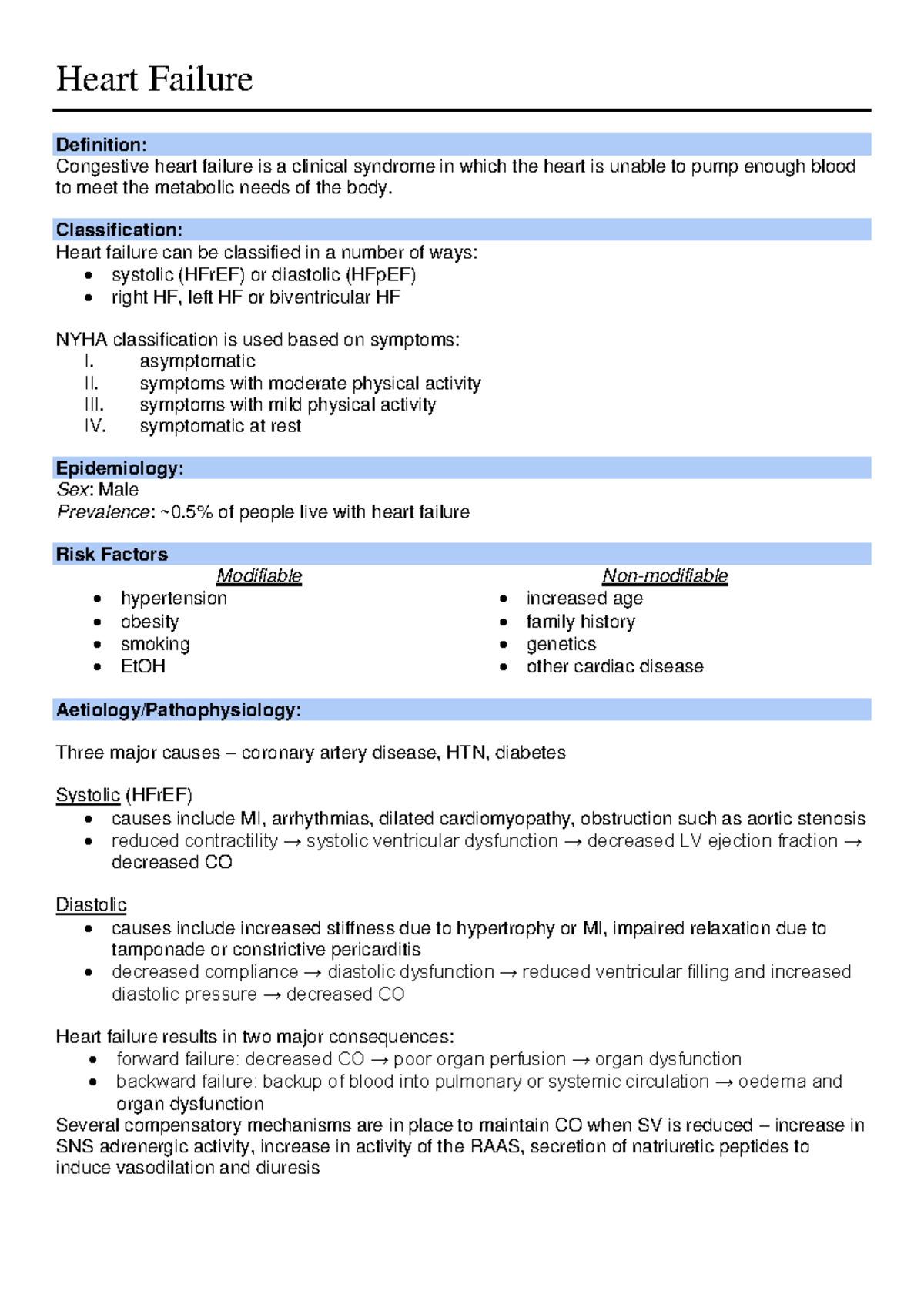 Heart Failure - Key pathology summary - Heart Failure Definition ...