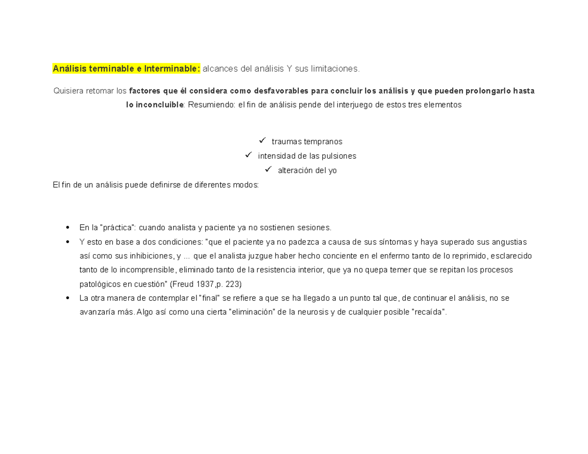 Xcuadro Freud Análisis terminable e Interminable cuadro - Análisis ...