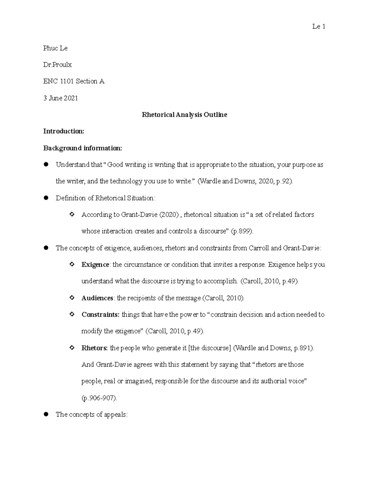 Rhetorical Analysis Outline ENC 1101 - Phuc Le Dr ENC 1101 Section A 3 ...