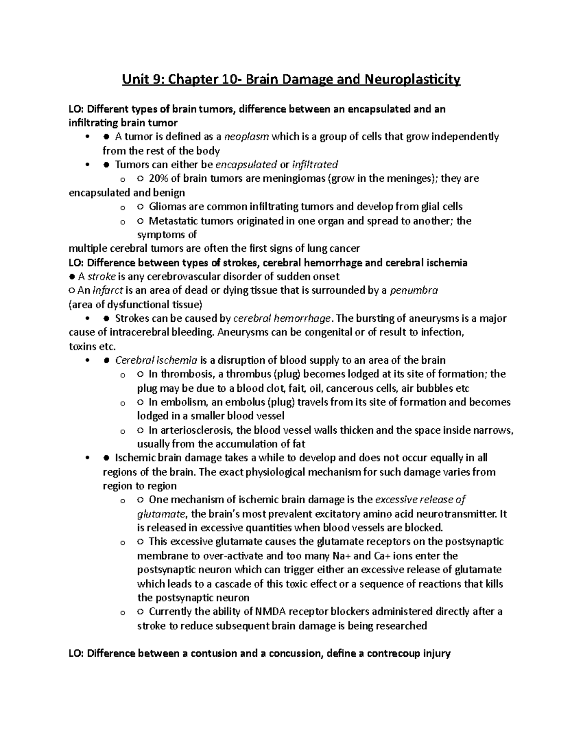 Behavioural Neuroscience Final Exam - Unit 9: Chapter 10- Brain Damage ...