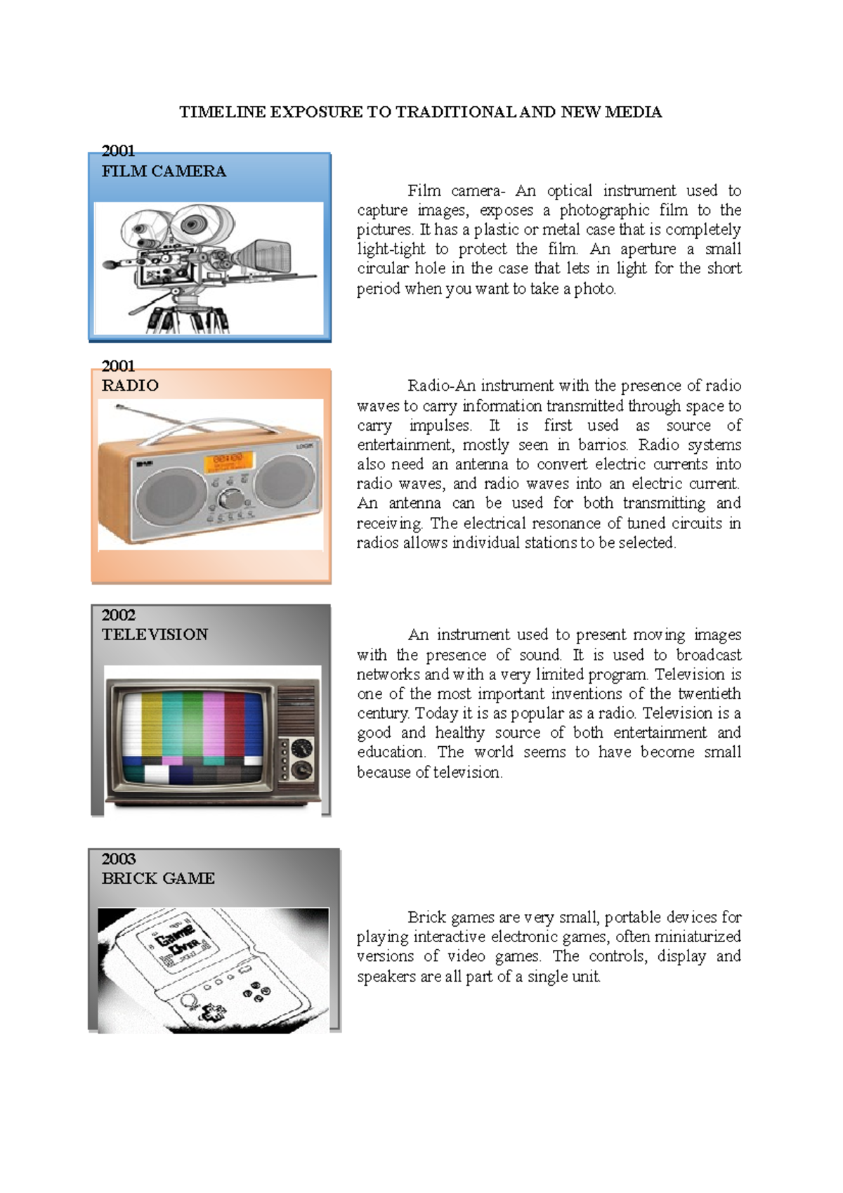 Timeline media litearcy - TIMELINE EXPOSURE TO TRADITIONAL AND NEW ...