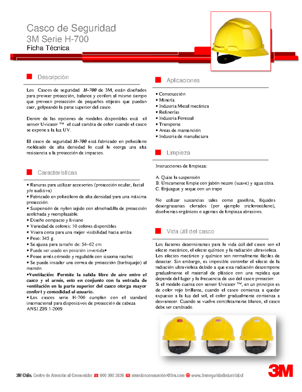 Casco 3M Serie H-700 - FICHA TECNICA - Casco de Seguridad 3M Serie H- Ficha Técnica Descripción ...