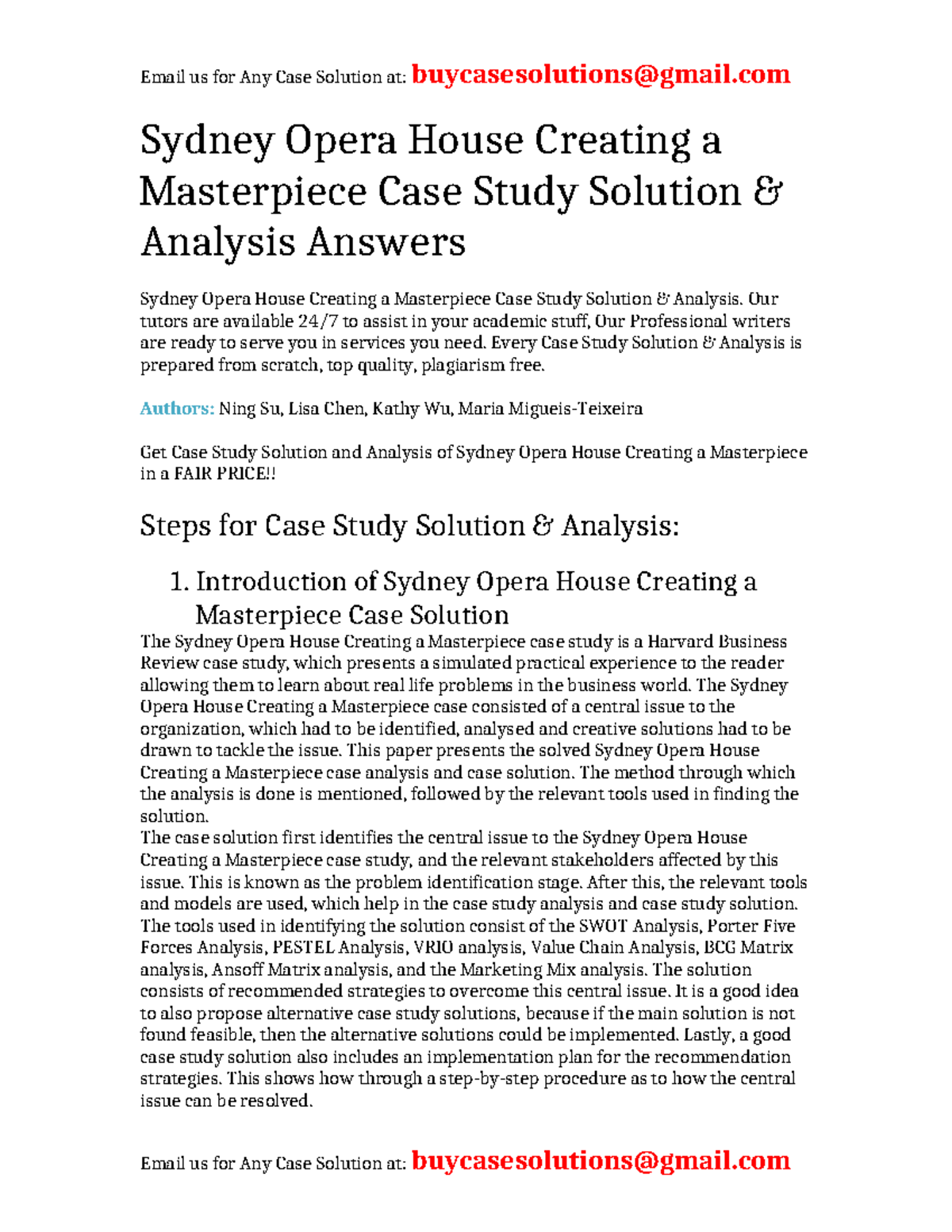 Case Solution Sydney Opera House Creating a Masterpiece - Sydney Opera ...