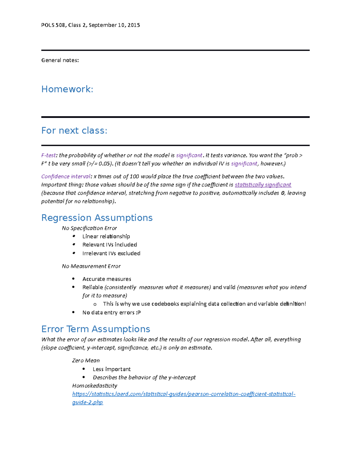Class 4 - Overview - POLS 508, Class 2, September 10, 2015 General ...