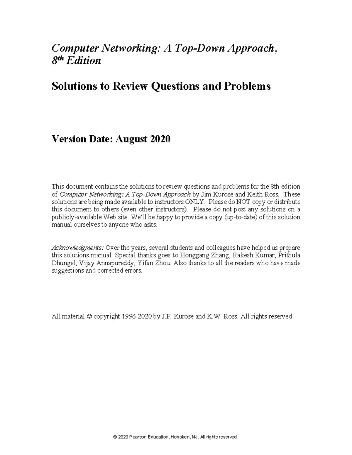 Chapter 1 Textbook Solutions - Computer Networking: A Top-Down Approach, 8 th Edition Solutions ...