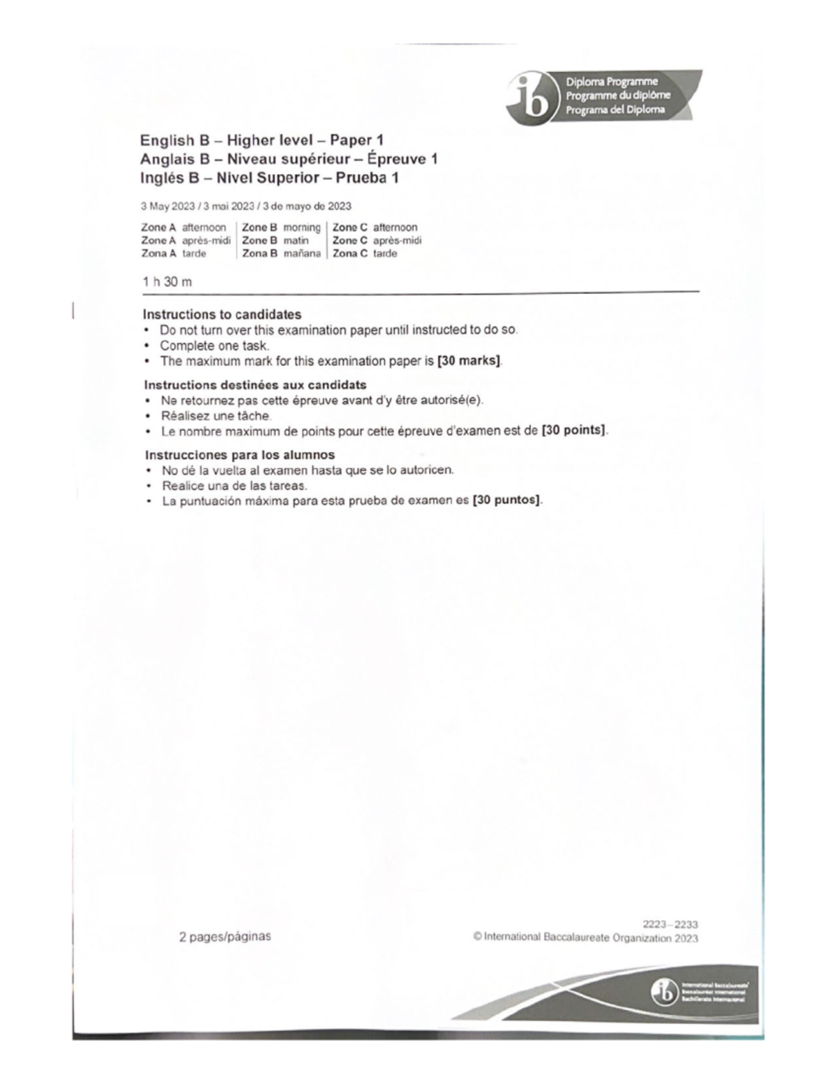 English B Paper 1 HL - Spanish A: Language and Literature HL - Studocu