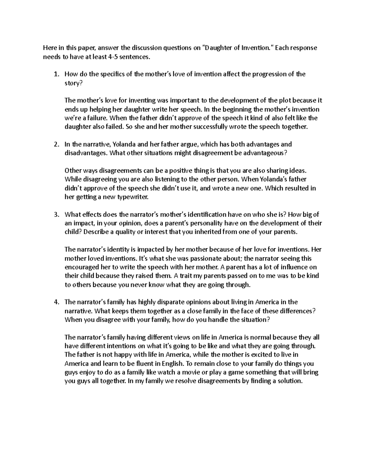 Discussion - Here in this paper, answer the discussion questions on ...