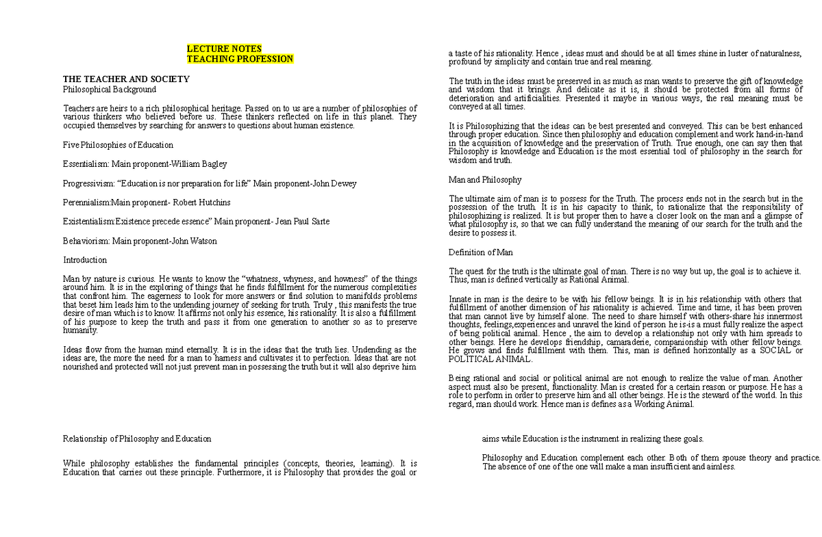 Lecture Notes teaching profession - LECTURE NOTES TEACHING PROFESSION ...
