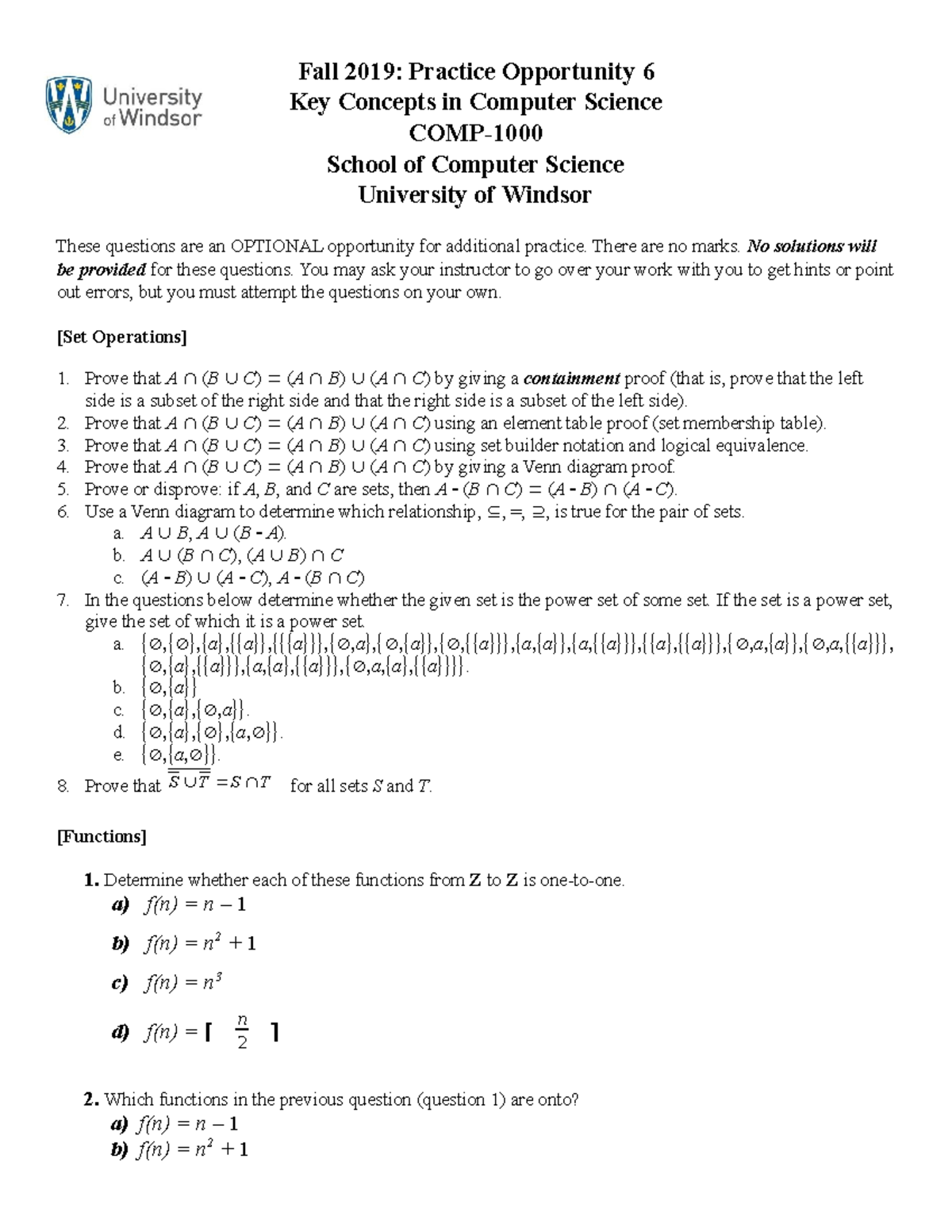 Midterm October 2019, questions - Fall 2019: Practice Opportunity 6 Key ...