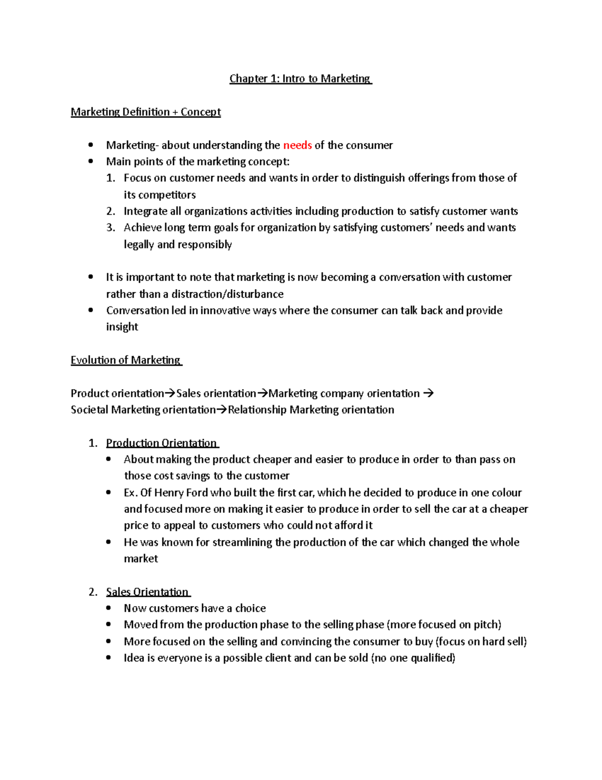 Chapter 1 - notes - Chapter 1: Intro to Markeing Markeing Deiniion ...
