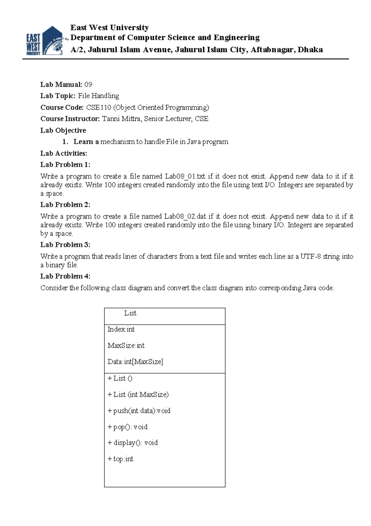 Lab9 - Lecture notes 2 - East West University Department of Computer ...