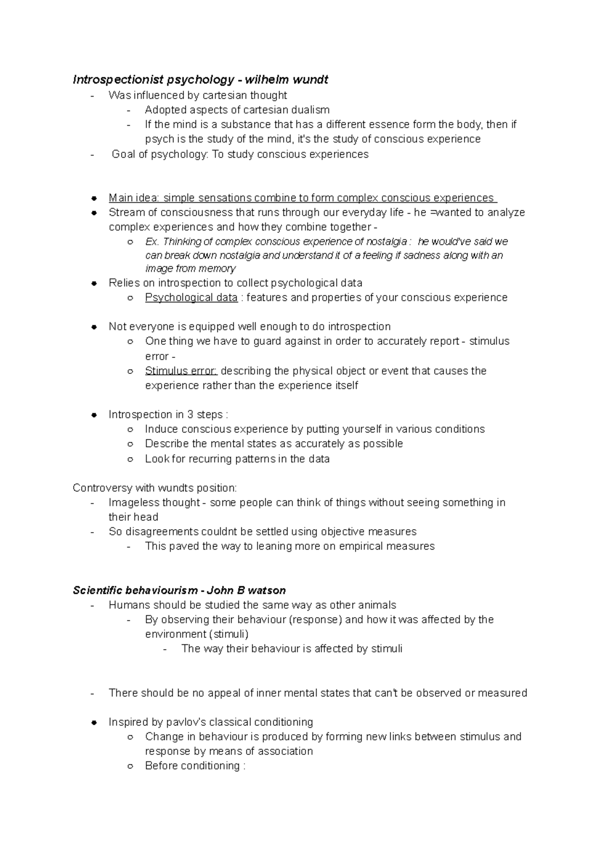 Midterm 2 Notes - Introspectionist psychology - wilhelm wundt - Was ...