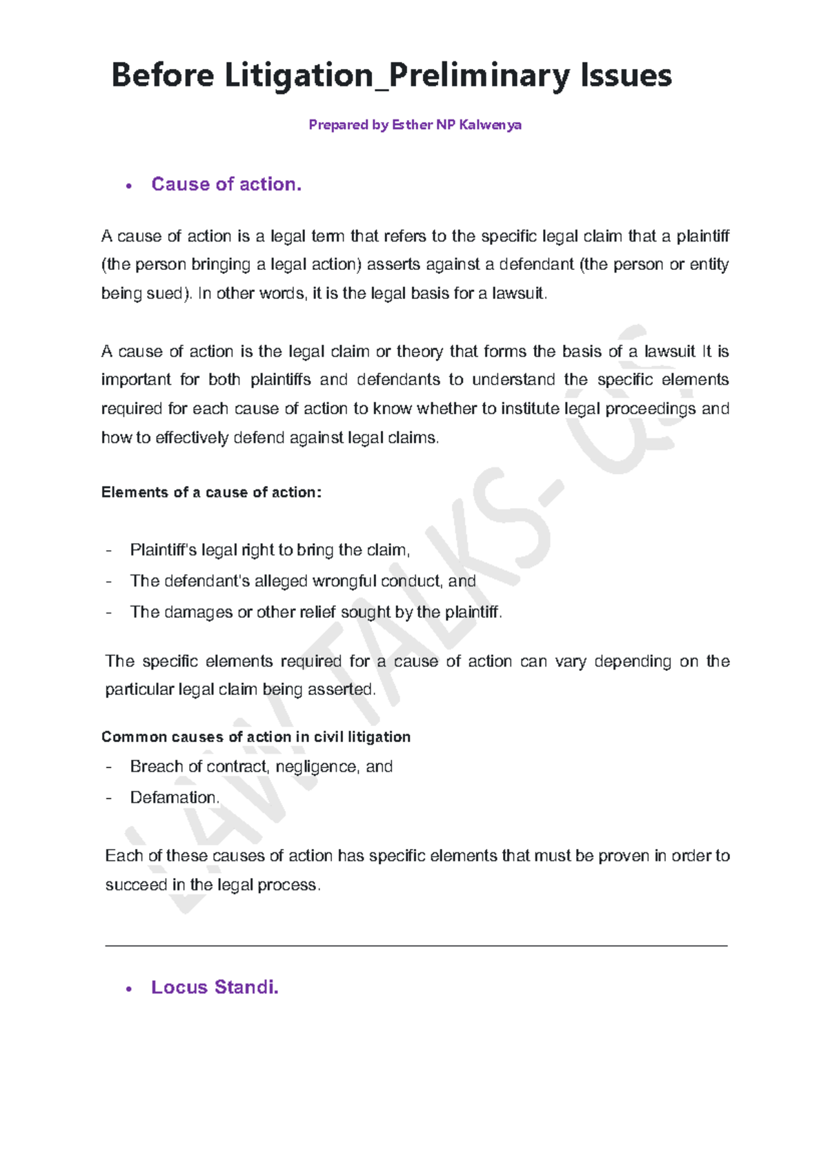 Topic 2 Notes Civil Procedure- Before Litigation_Preliminary Issues ...