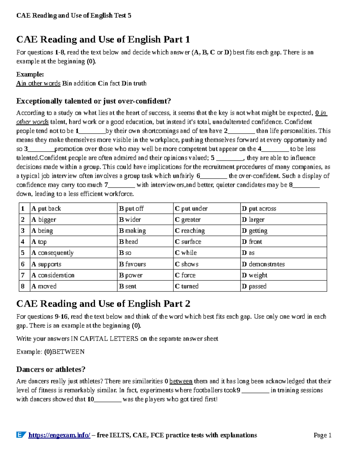 CAE Reading and Use of English Practice Test 5 Printable (2024 edition ...