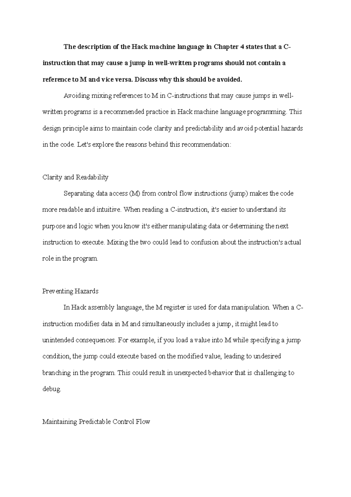 Unit 6 Discussion forum - The description of the Hack machine language ...