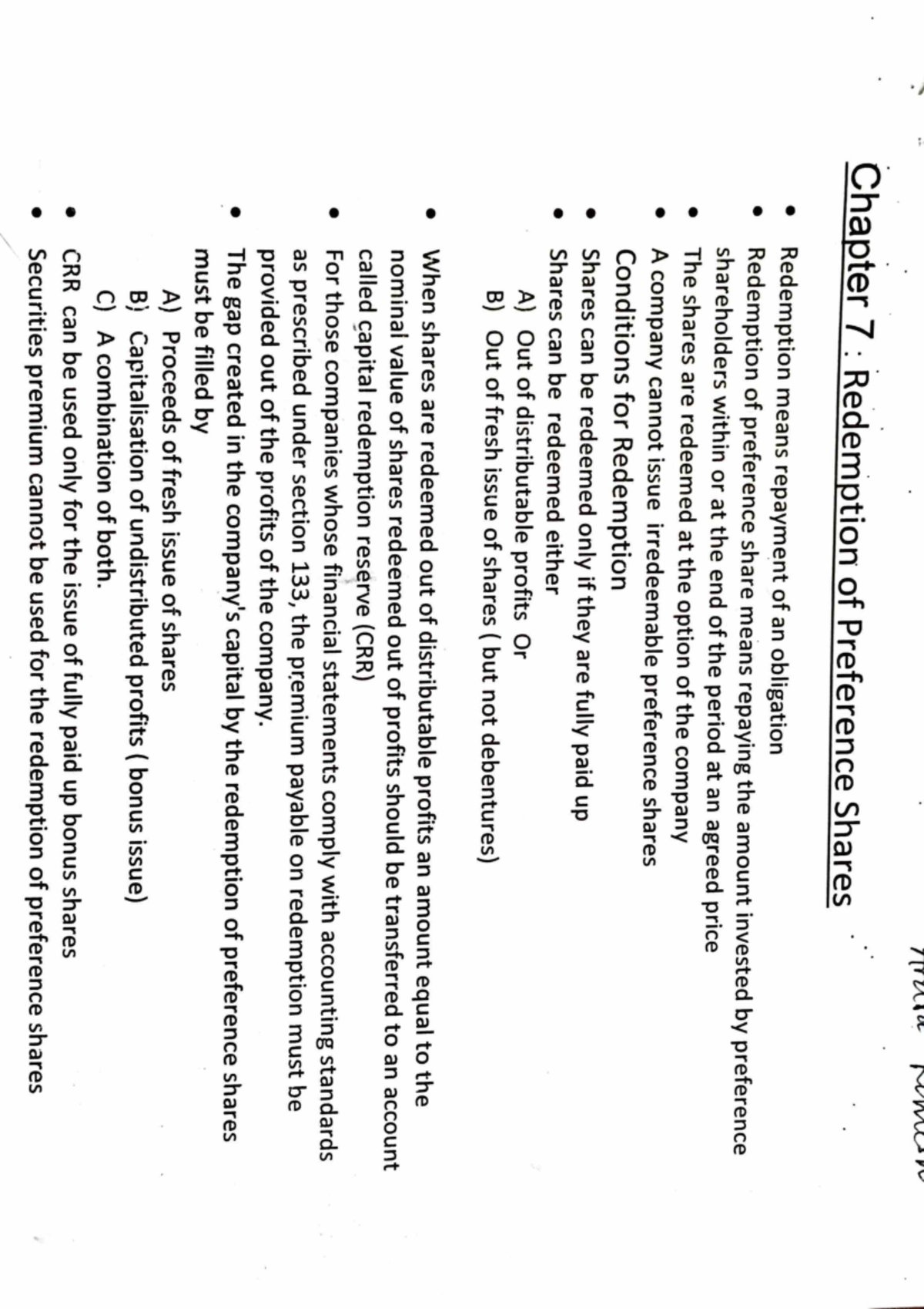 Preference shares -.. '(T ll.. ' I.).- r-,vvvu...> ,v . . Chapter 7 : Re - derription of - Studocu