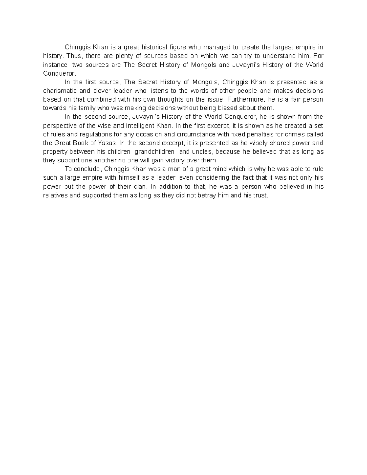 Reponse paper 1 - afsdf - Chinggis Khan is a great historical figure ...