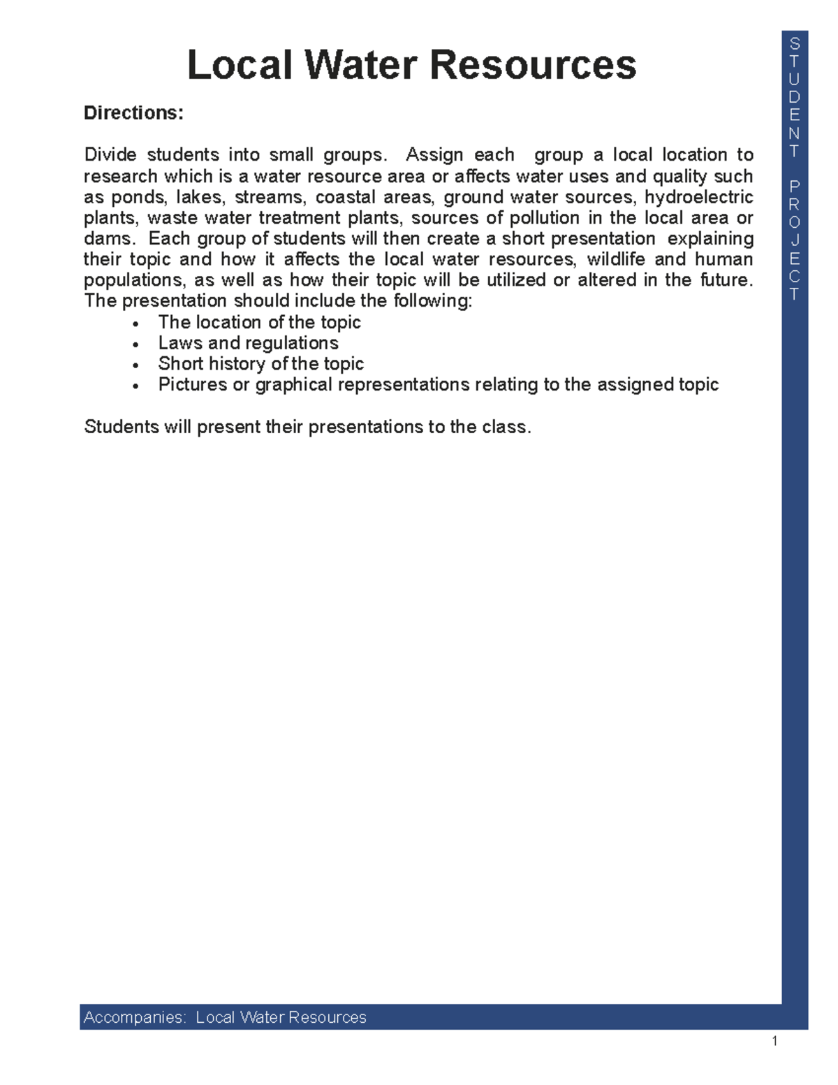 Project - Local Water Resources - 1 S T U D E N T P R O J E C T ...