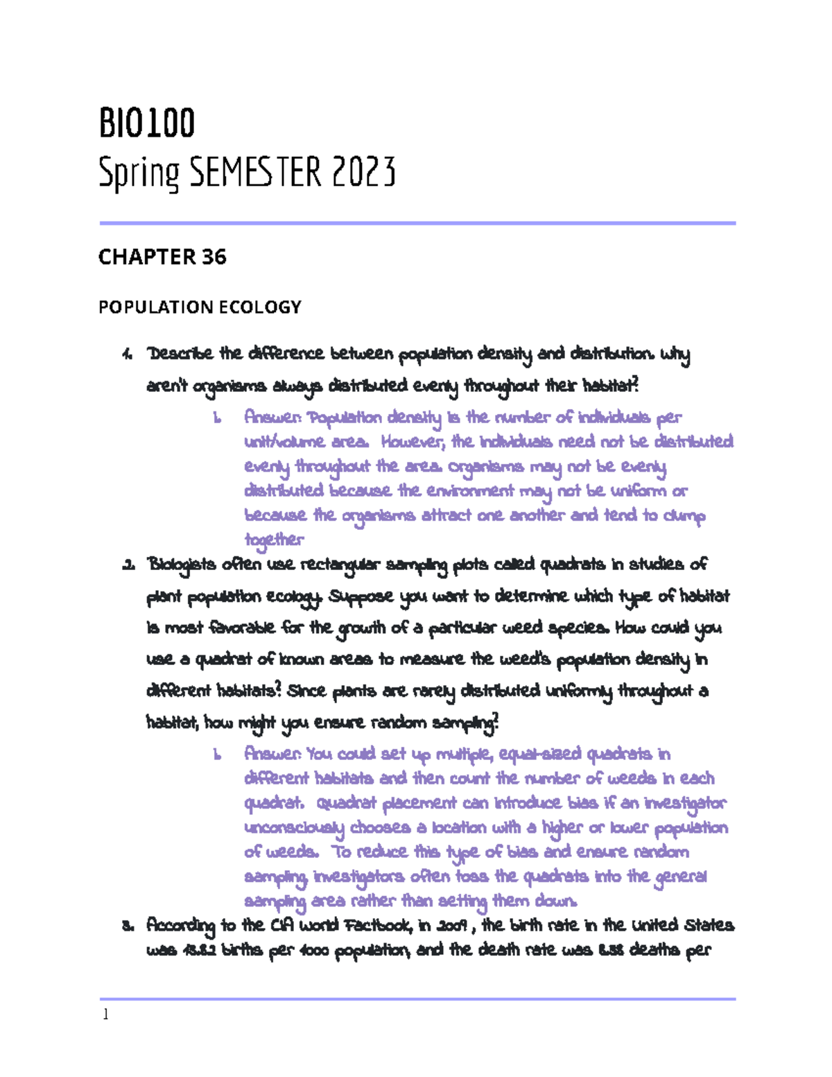 CH. 36 Population Ecology - BIO Spring SEMTER 2023 CHAPTER 36 ...