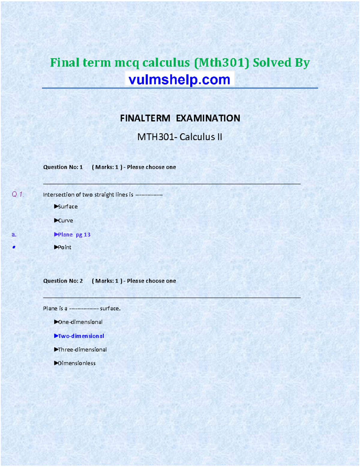 MTH301 Final Term Solved MCQs by Rabia - Final term mcq calculus ... MTH301 Final Term Solved MCQs by Rabia - Final term mcq calculus ...