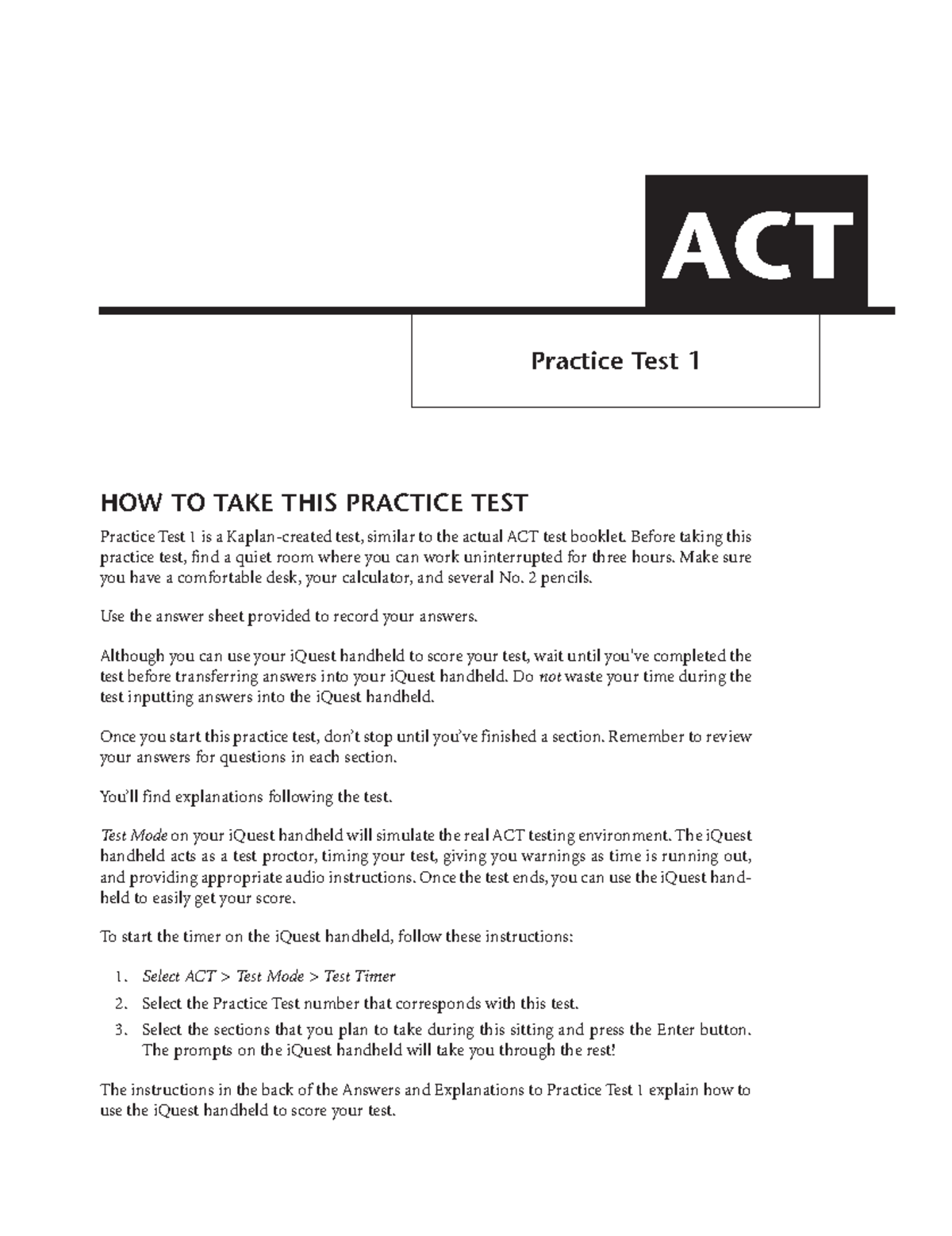 Act1exp - ACT practice English, Math, Science, and Reading - 11 HOW TO ...