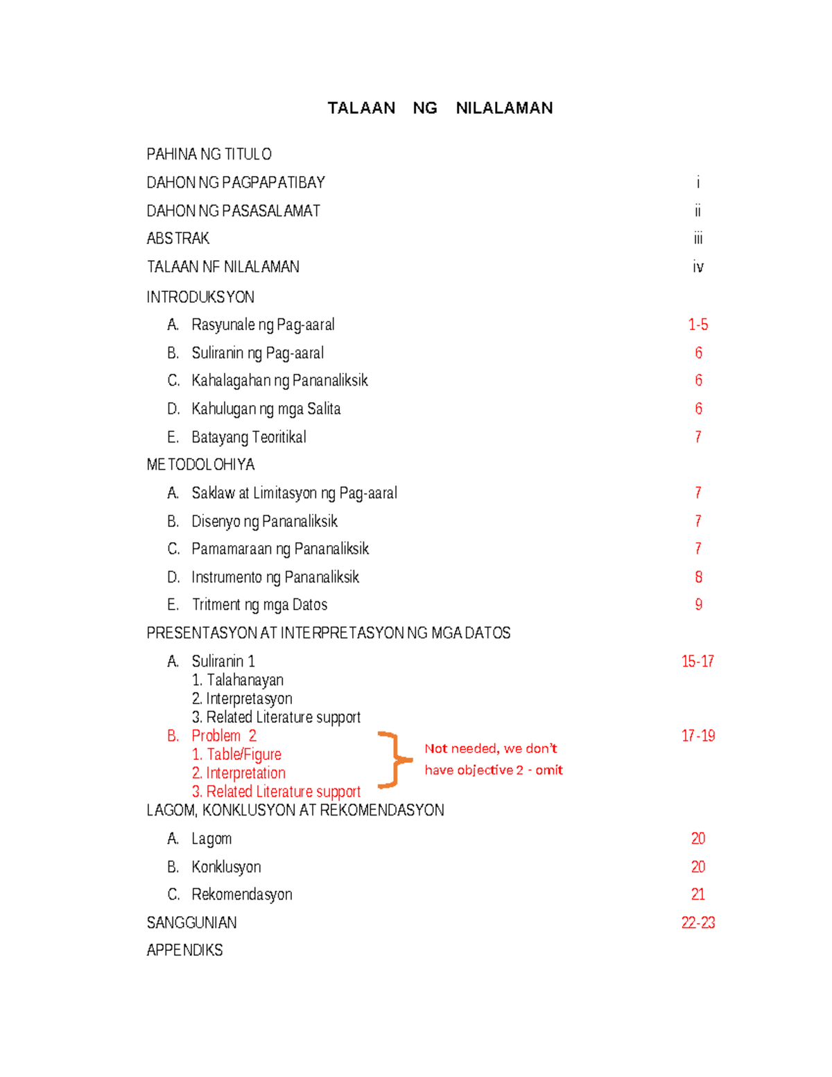 Talaan-NG- Nilalaman - TALAAN PARA SA PANANALIKSIK - TALAAN NG ...